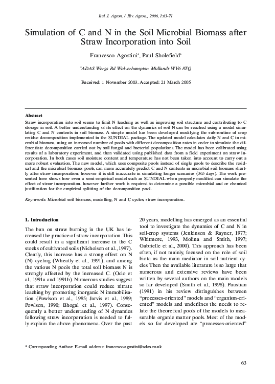 (PDF) Simulation of C and N in the soil microbial biomass after straw ...