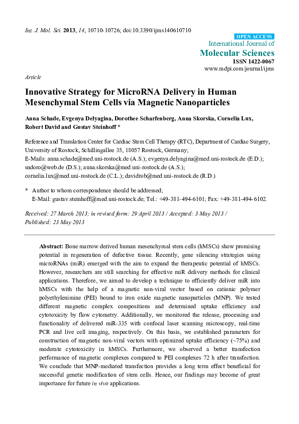 (PDF) Innovative Strategy for MicroRNA Delivery in Human Mesenchymal ...
