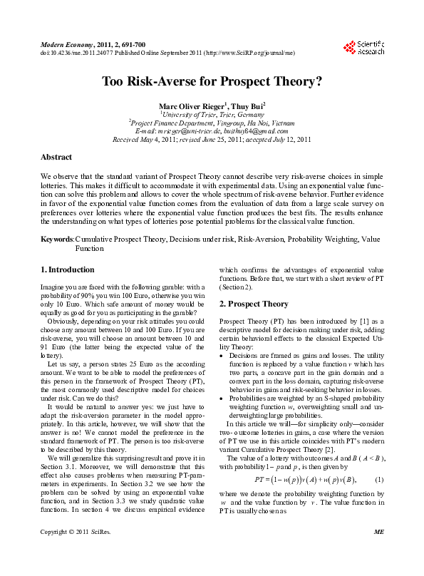 (PDF) Too Risk-Averse for Prospect Theory?