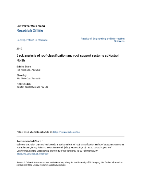 (PDF) Back analysis of roof classification and roof support systems at ...
