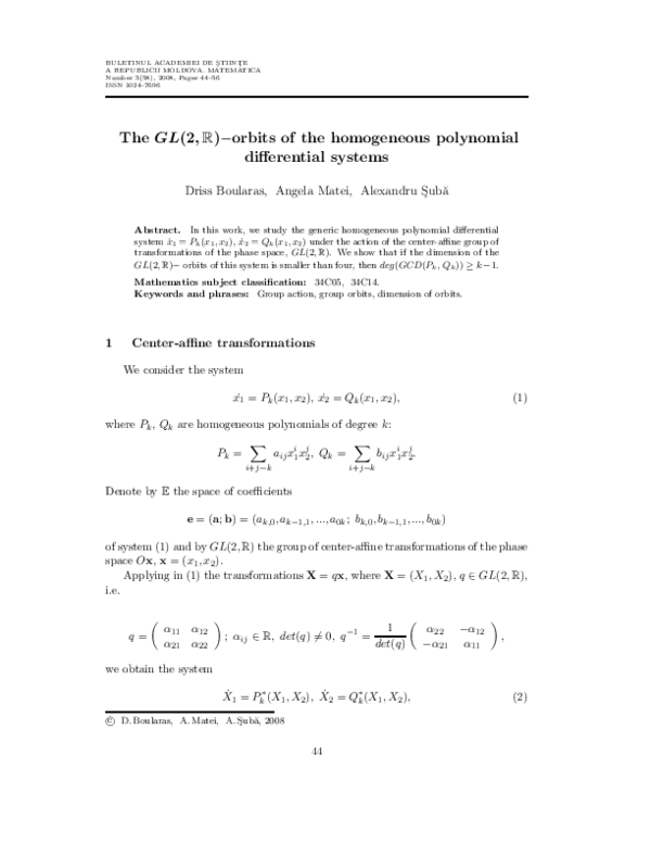 (PDF) The GL (2, R)− orbits of the homogeneous polynomial differential ...