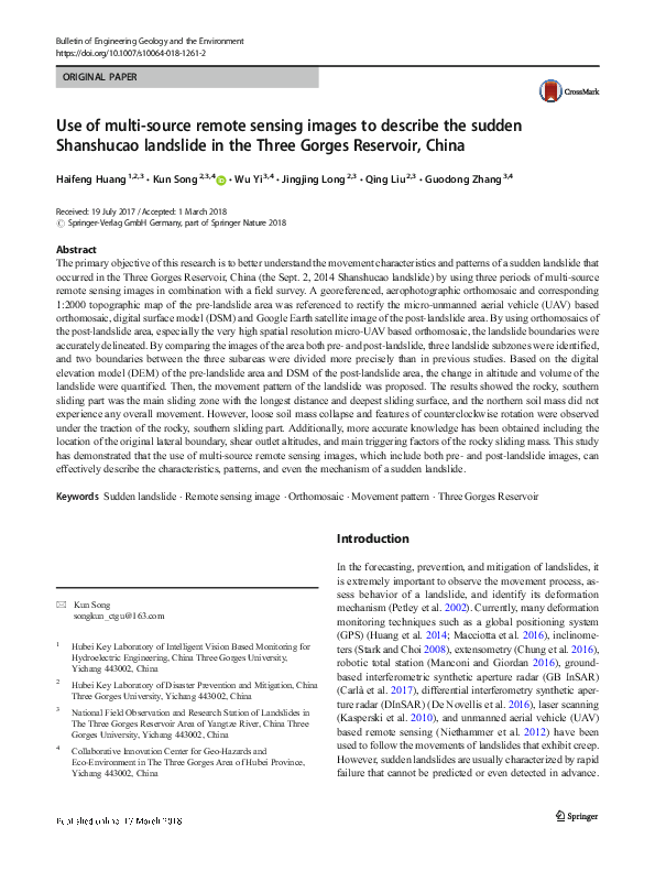 Pdf Use Of Multi Source Remote Sensing Images To Describe The Sudden
