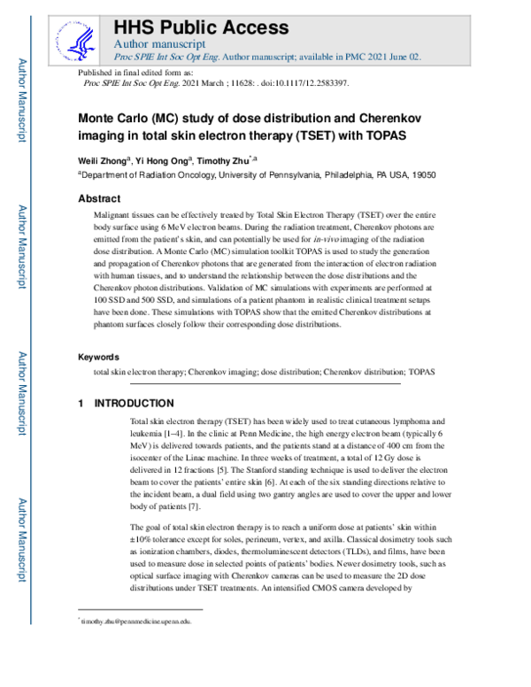 (PDF) Monte Carlo (MC) study of dose distribution and Cherenkov imaging ...