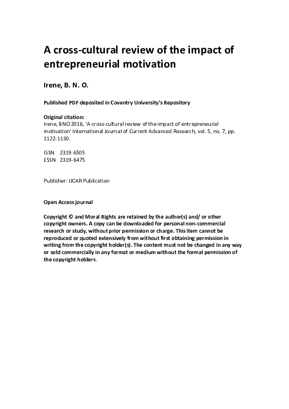 (PDF) A cross-cultural review of the impact of entrepreneurial motivation