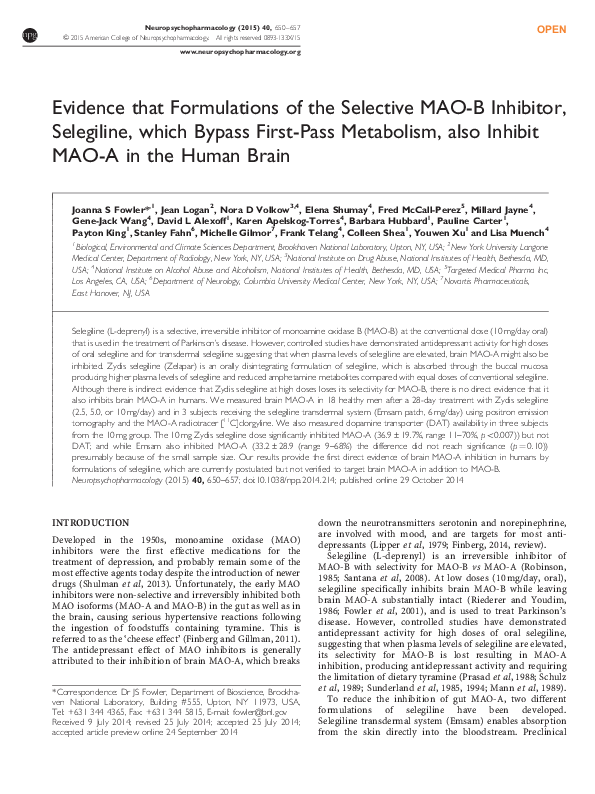 (PDF) Evidence that Formulations of the Selective MAO-B Inhibitor ...