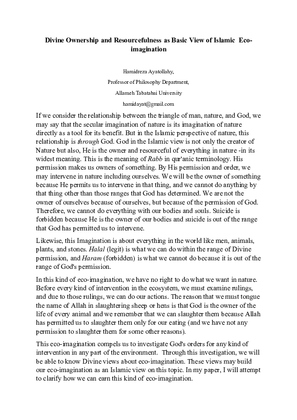 (DOC) Divine Ownership and Resourcefulness as Basic View of Islamic Eco ...