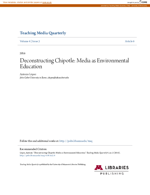 (PDF) Deconstructing Chipotle: Media as Environmental Education