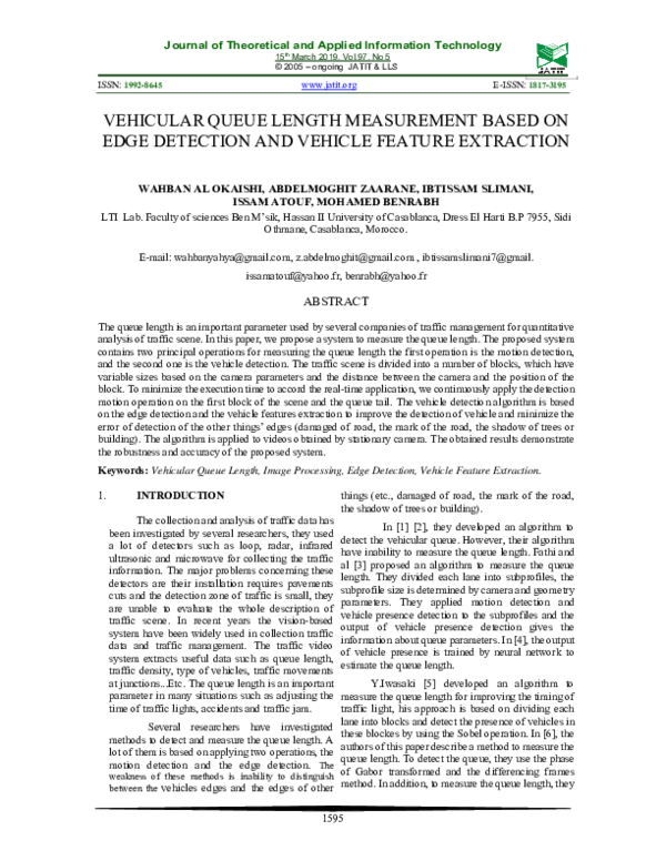 (PDF) Vehicular Queue Length Measurement Based on Edge Detection and Vehicle Feature Extraction