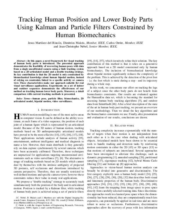 Pdf 1 Tracking Human Position And Lower Body Parts Using Kalman And