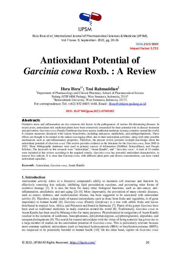 (PDF) Antioxidant Potential of Garcinia cowa Roxb. : A Review