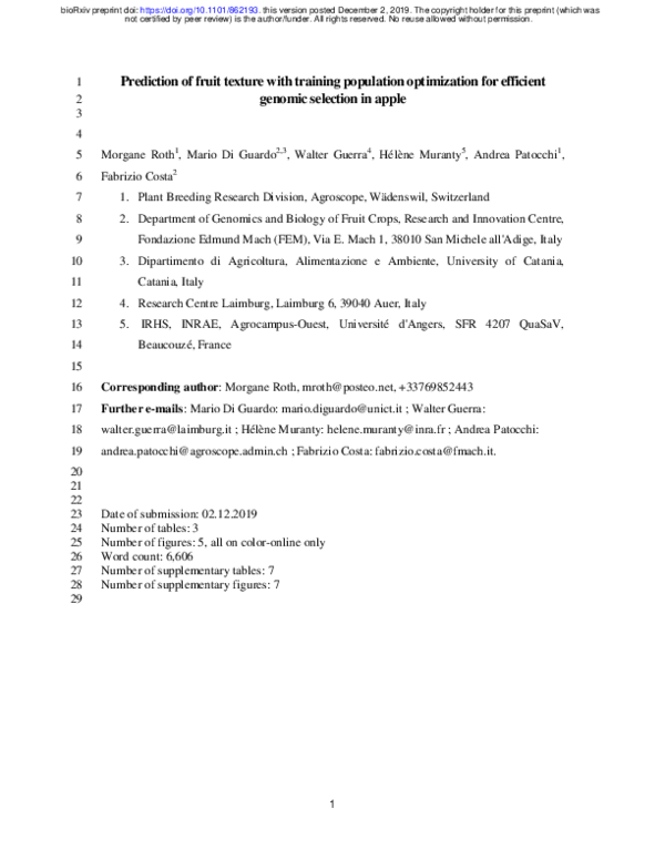 Pdf Prediction Of Fruit Texture With Training Population Optimization For Efficient Genomic