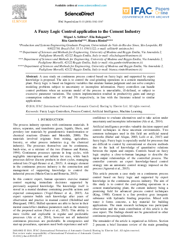 (PDF) A Fuzzy Logic Control application to the Cement Industry (PDF) A Fuzzy Logic Control application to the Cement Industry