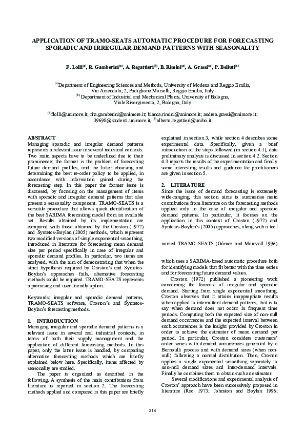 (PDF) Application of Tramo-Seats Automatic Procedure for Forecasting Sporadic And Irregular ...