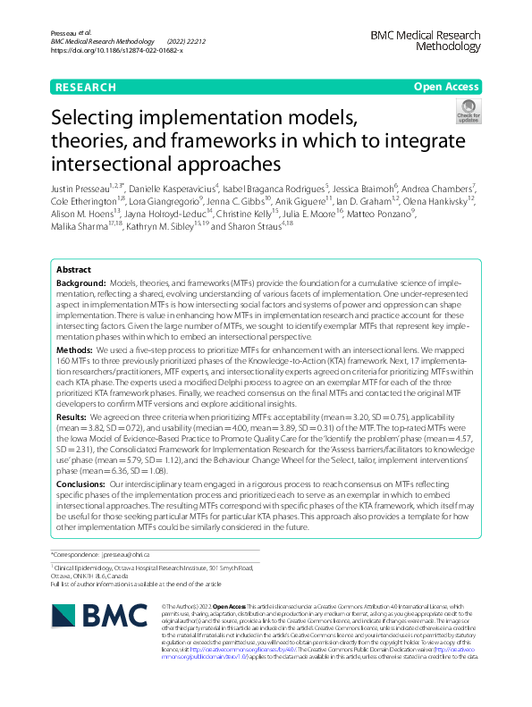 Pdf Selecting Implementation Models Theories And Frameworks In Which To Integrate