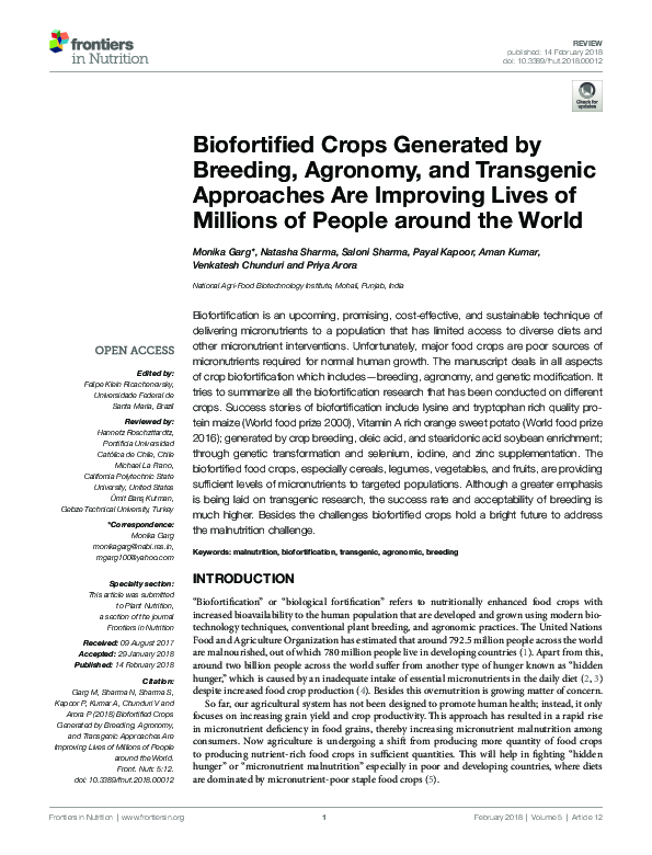 (PDF) Biofortified Crops Generated by Breeding, Agronomy, and ...