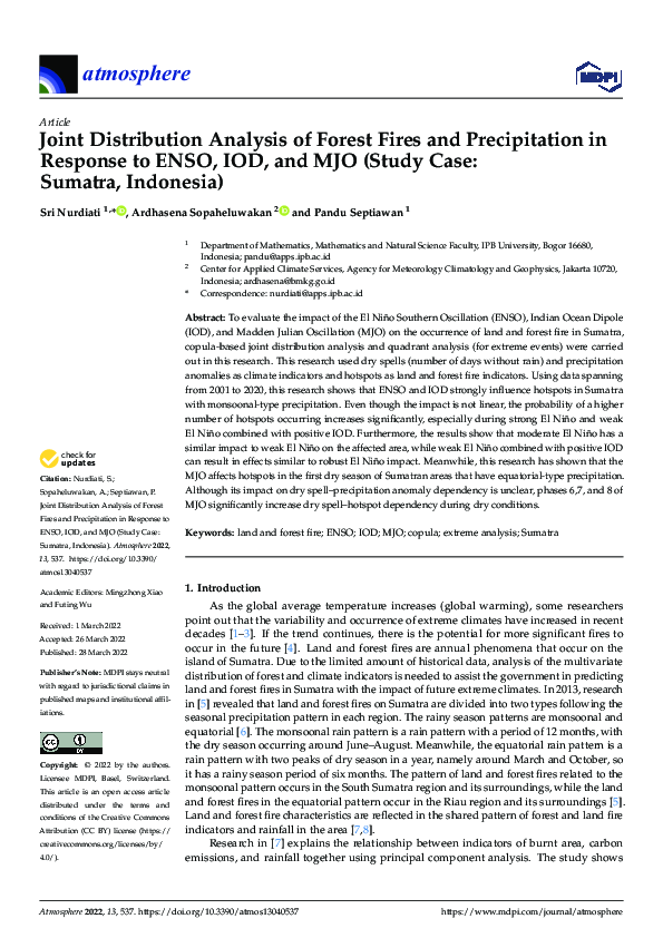 (PDF) Joint Distribution Analysis of Forest Fires and Precipitation in Response to ENSO, IOD ...