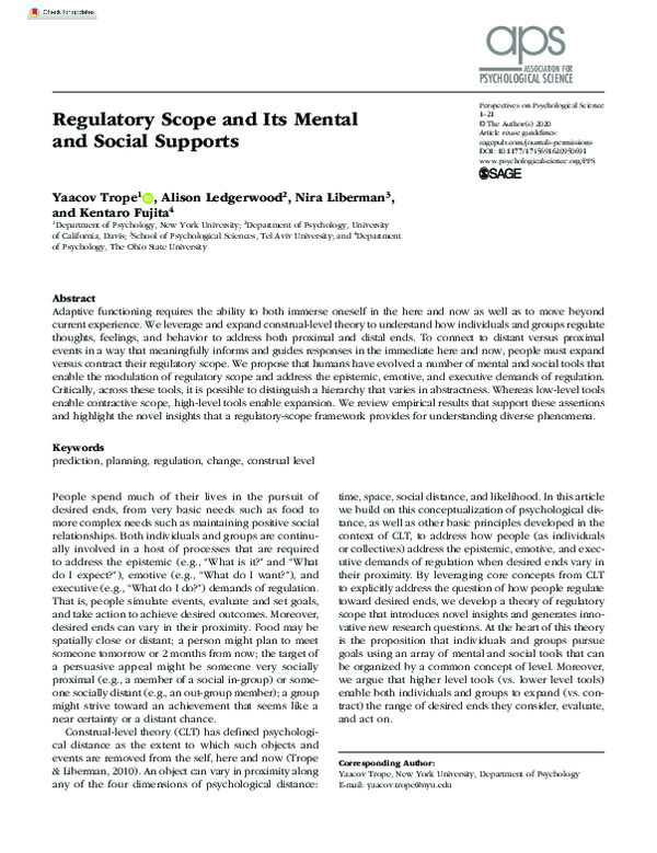 (PDF) Regulatory Scope and Its Mental and Social Supports