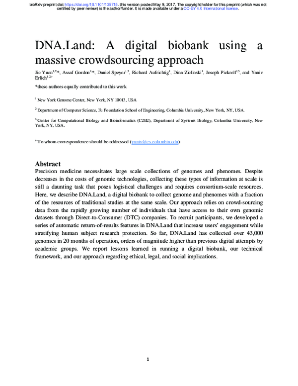 (PDF) DNA.Land is a framework to collect genomes and phenomes in the era of abundant genetic ...