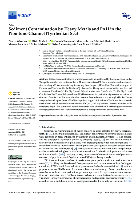 (PDF) Sediment Contamination by Heavy Metals and PAH in the Piombino ...