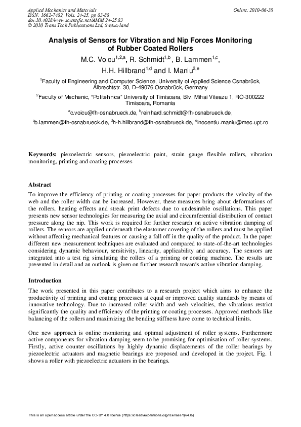 (PDF) Analysis of Sensors for Vibration and Nip Forces Monitoring of Rubber Coated Rollers