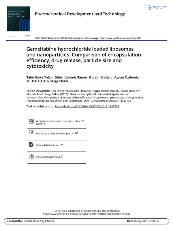 (PDF) Gemcitabine hydrochloride-loaded liposomes and nanoparticles ...