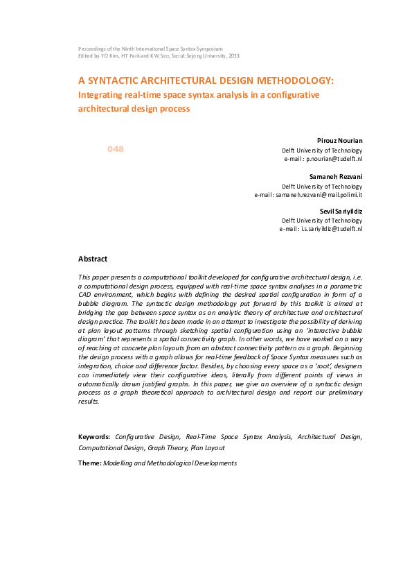 (PDF) A SYNTACTIC ARCHITECTURAL DESIGN METHODOLOGY : Integrating real-time space syntax analysis ...
