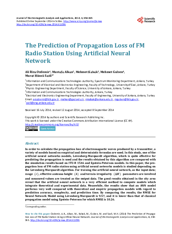 (PDF) The Prediction of Propagation Loss of FM Radio Station Using Artificial Neural Network