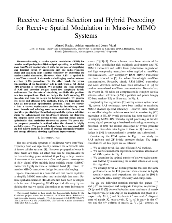 Pdf Receive Antenna Selection And Hybrid Precoding For Receive