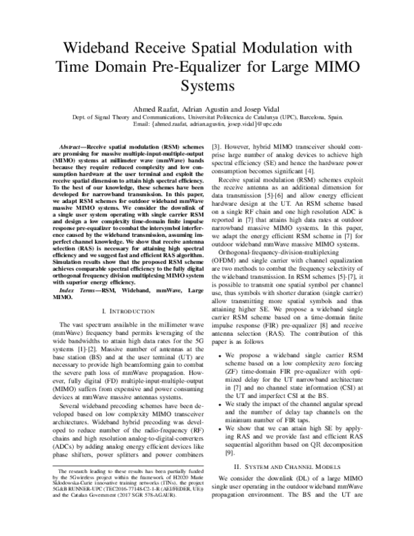 (PDF) Wideband Receive Spatial Modulation with Time Domain Pre-Equalizer for Large MIMO Systems