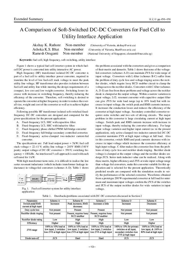 (PDF) A Comparison of Soft-Switched DC-DC Converters for Fuel Cell to ...