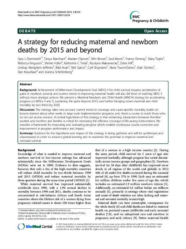 (PDF) A strategy for reducing maternal and newborn deaths by 2015 and beyond | Cyril Engmann ...