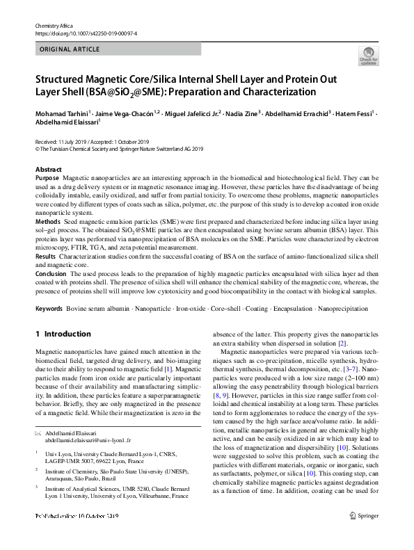 (PDF) Structured Magnetic Core/Silica Internal Shell Layer and Protein Out Layer Shell (BSA@SiO2 ...