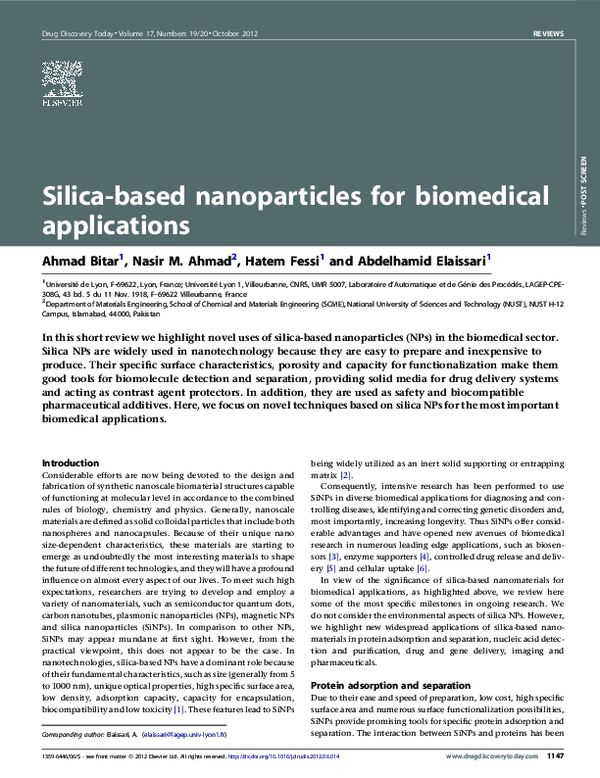 (PDF) Silica-based nanoparticles for biomedical applications