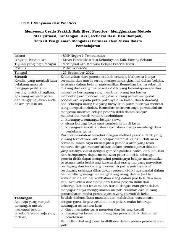 (PDF) Menyusun Cerita Praktik Baik (Best Practice) Menggunakan Metode ...