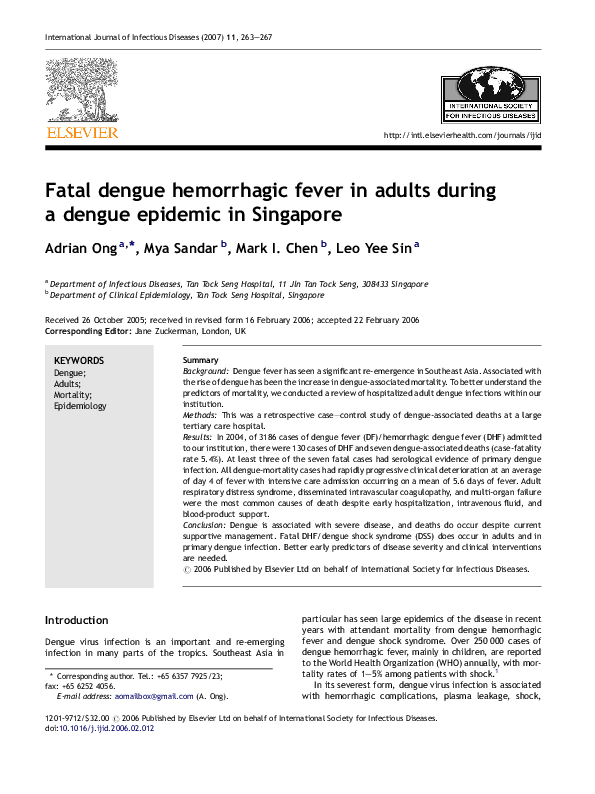 (PDF) Fatal dengue hemorrhagic fever in adults during a dengue epidemic ...