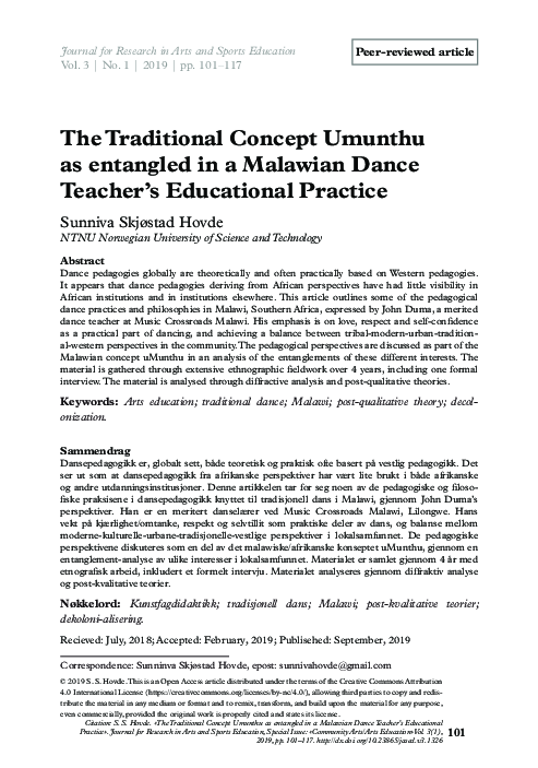 (PDF) The Traditional Concept Umunthu as entangled in a Malawian Dance ...