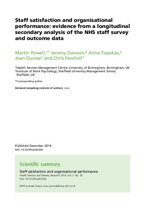 (PDF) Staff satisfaction and organisational performance: evidence from ...