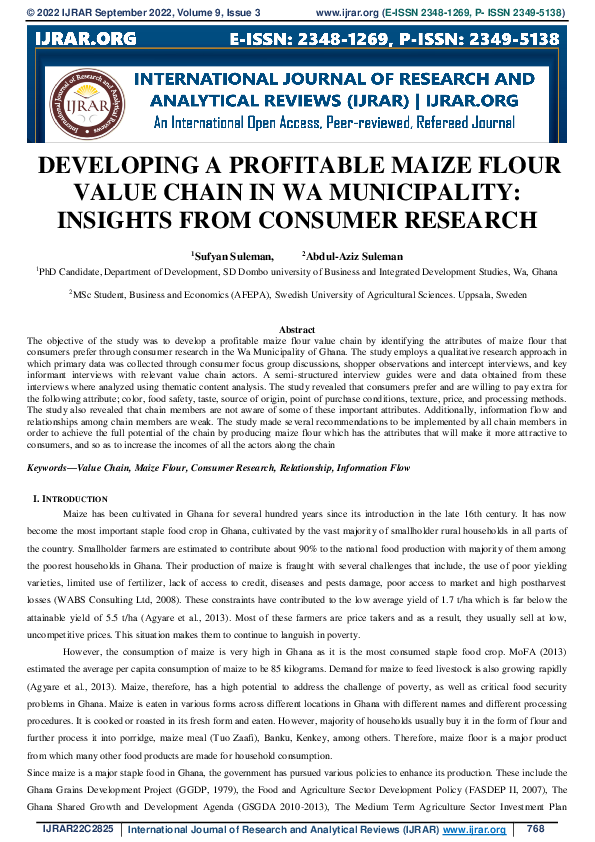 (PDF) DEVELOPING A PROFITABLE MAIZE FLOUR VALUE CHAIN IN WA MUNICIPALITY: INSIGHTS FROM CONSUMER ...