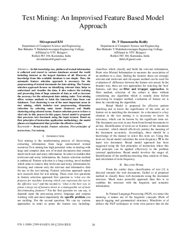 (PDF) Text Mining: An Improvised Feature Based Model Approach | Dr ... (PDF) Text Mining: An Improvised Feature Based Model Approach | Dr ...
