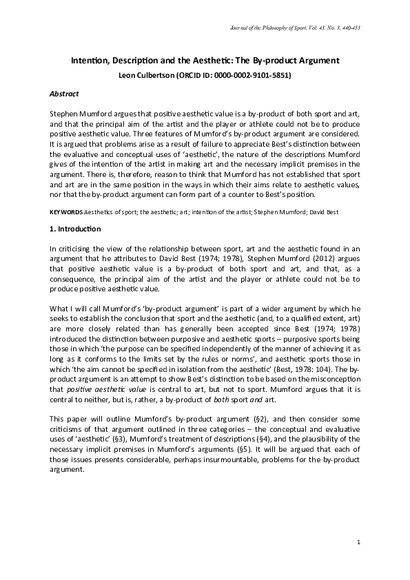 (DOC) Intention, description and the aesthetic: the by-product argument