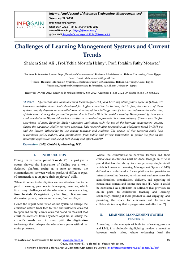 (PDF) Challenges of Learning Management Systems and Current Trends