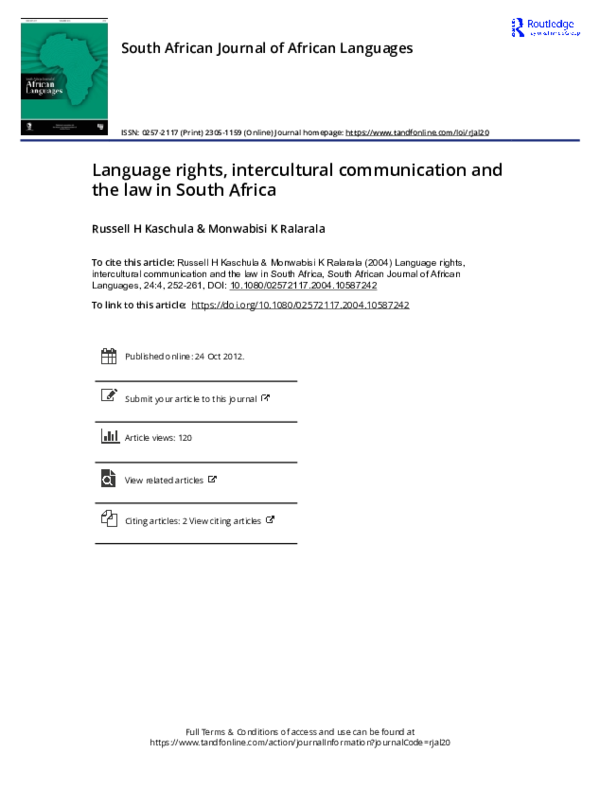 (PDF) Language rights, intercultural communication and the law in South Africa