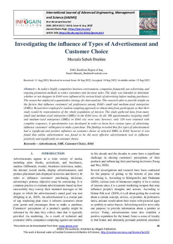 (PDF) Investigating the influence of Types of Advertisement and ...