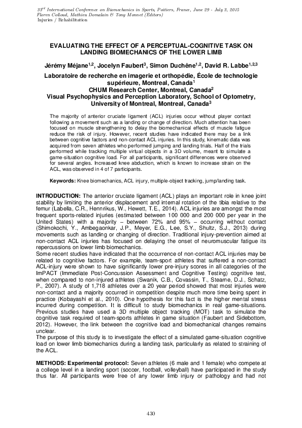 (PDF) Evaluating the Effect of a Perceptual-Cognitive Task on Landing Biomechanics of the Lower Limb