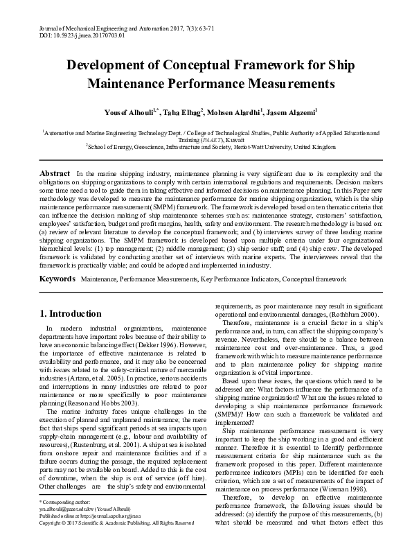 (PDF) Development of Conceptual Framework for Ship Maintenance ...