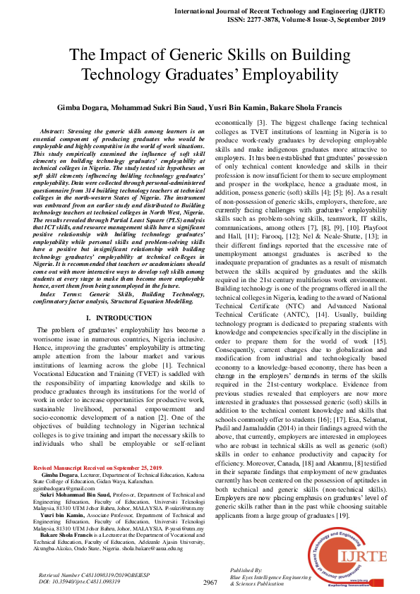 (PDF) The Impact of Generic Skills on Building Technology Graduates ...