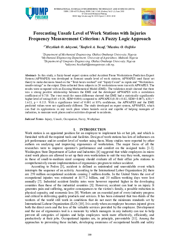 Pdf Forecasting Unsafe Level Of Work Stations With Injuries Frequency Measurement Criterion A