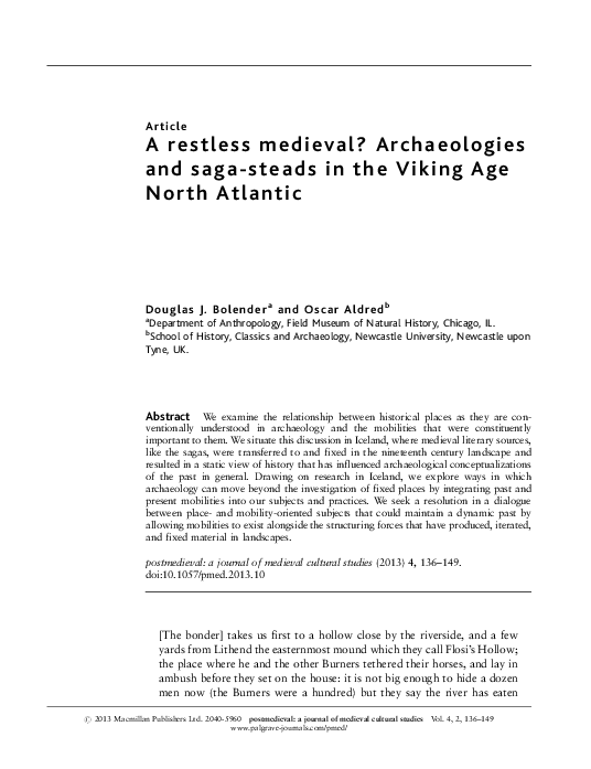 (PDF) A restless medieval? Archaeologies and saga-steads in the Viking ...