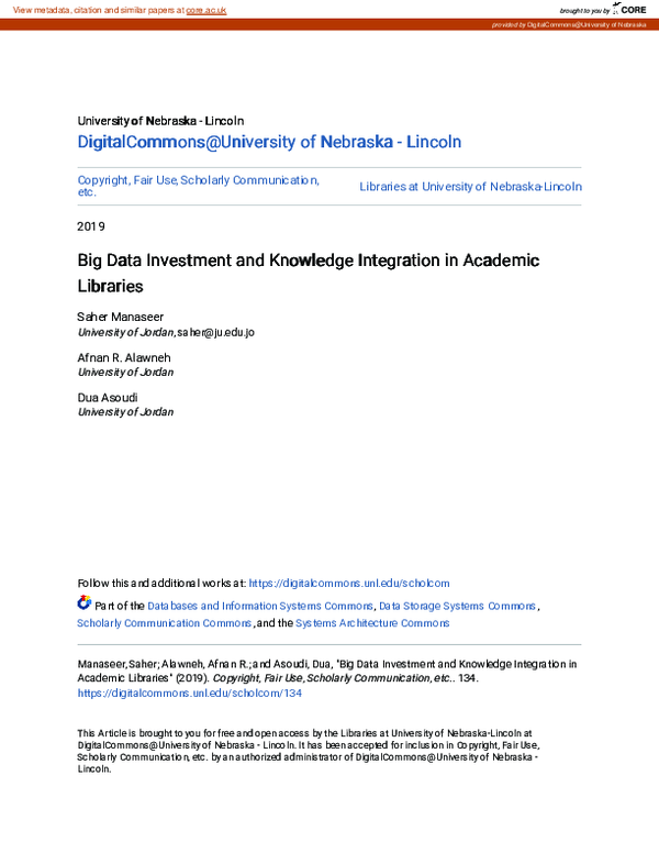 (PDF) Big data investment and knowledge integration in academic libraries