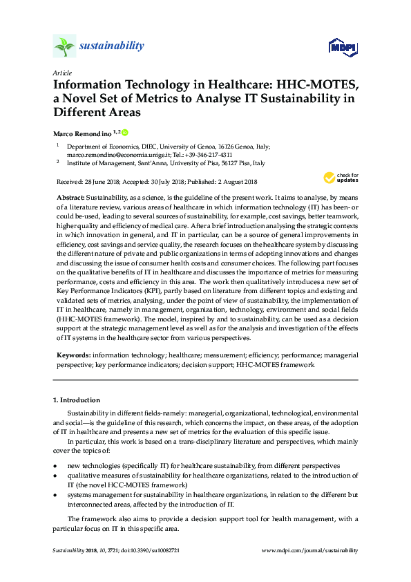 (PDF) Information Technology in Healthcare: HHC-MOTES, a Novel Set of ...